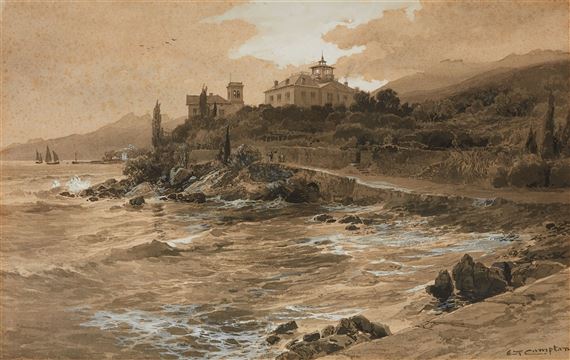 Edward Theodore Compton | Coastal Landscape with a Villa | MutualArt