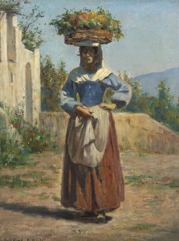 Emil Carl Lund | An Italian woman carrying a fruit basket on her head ...