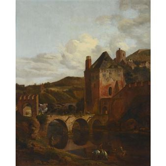 Jan van der Heyden | A river landscape with a fortified castle and a ...
