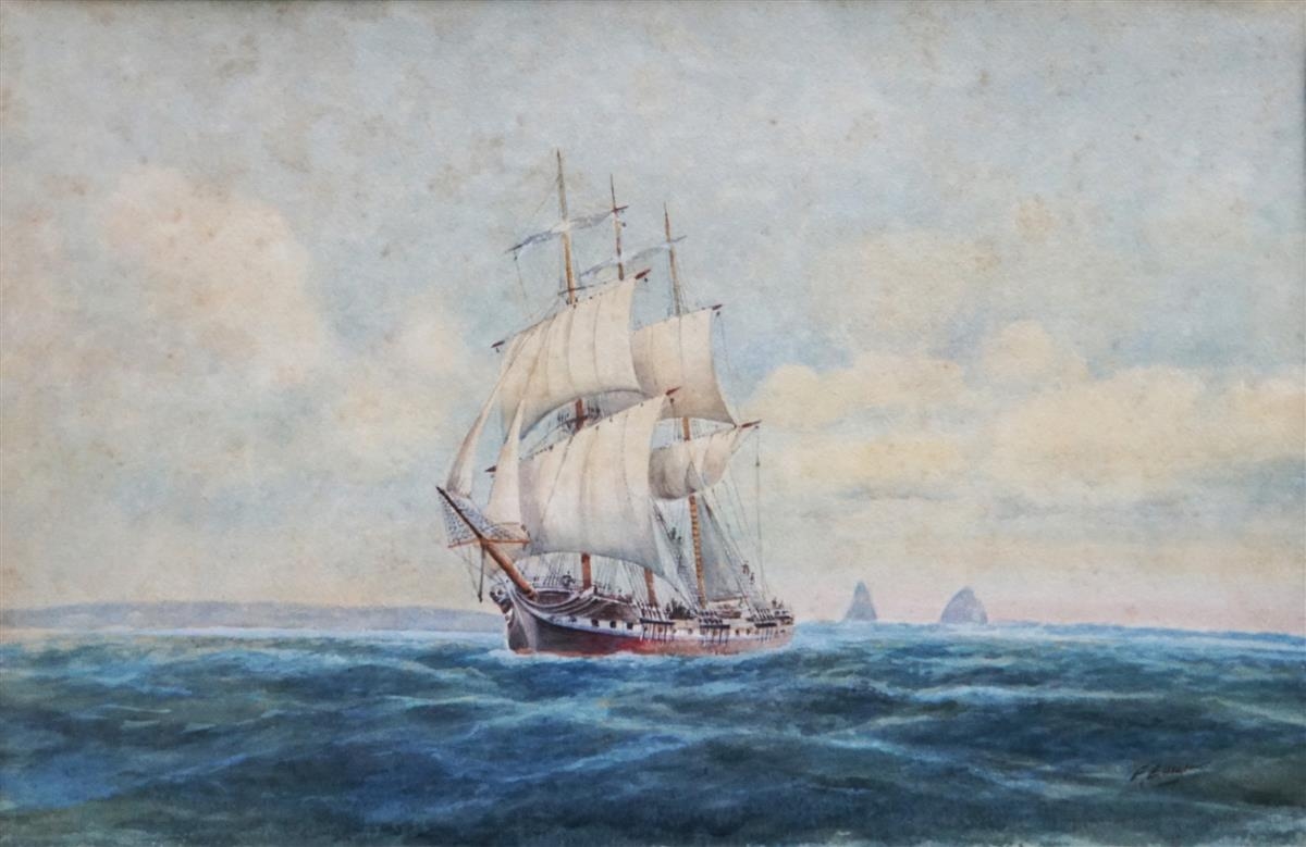 Frederick James Elliot | Tall Ship Outside Sydney Heads (Circa 1900 ...