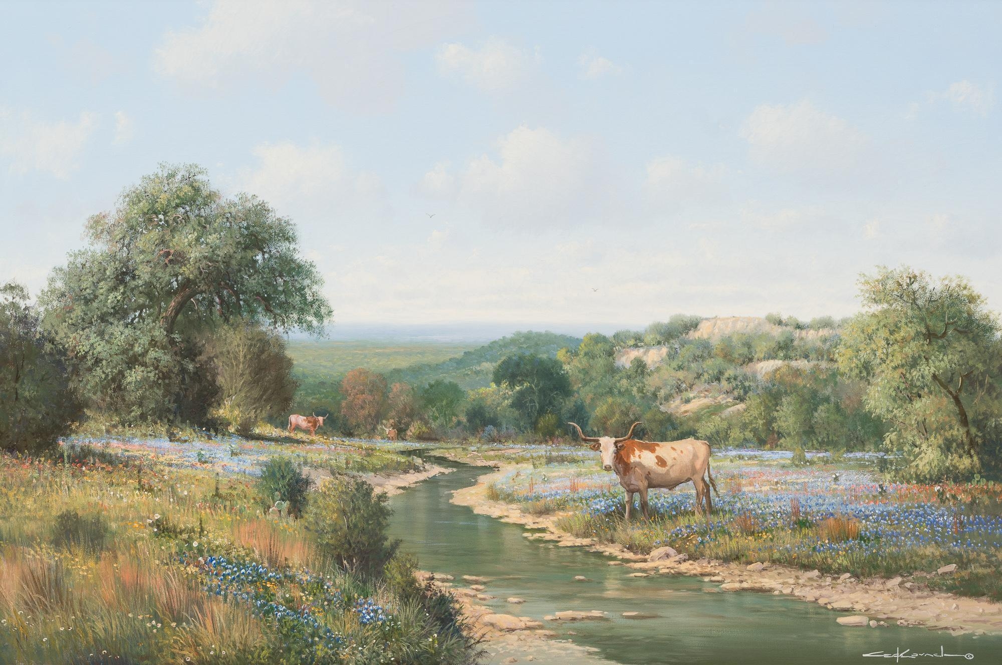 Kovach George | Bluebonnets with Longhorn (1987) | MutualArt