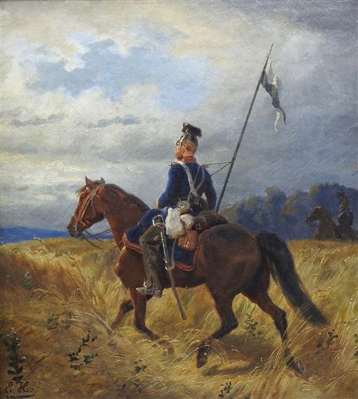 Emil Hunten | Reitender Soldat auf einem Getreidefeld | MutualArt