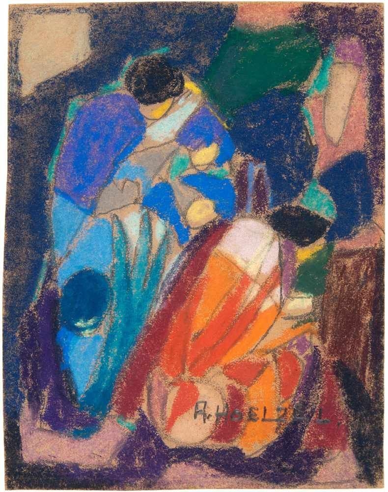 Adolf Hölzel | Figures on red background | MutualArt