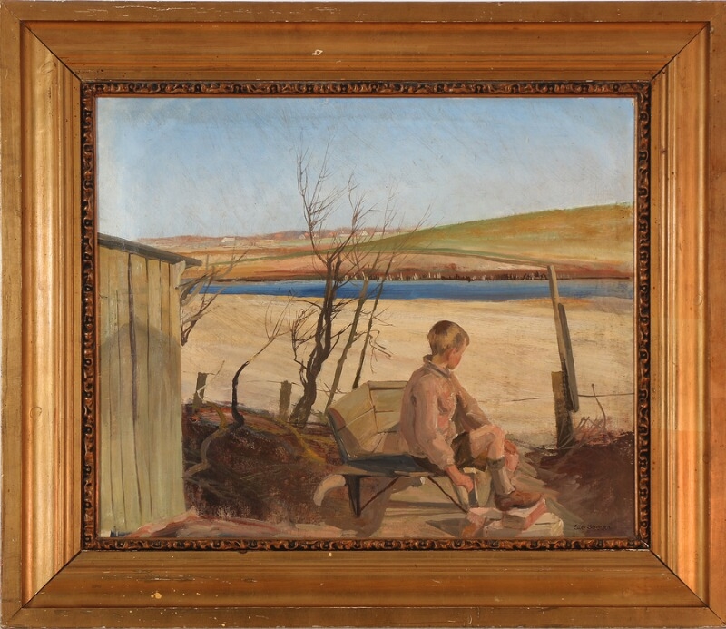 Eiler Sørensen | Fiord landscape with a young boy gazing towards the ...