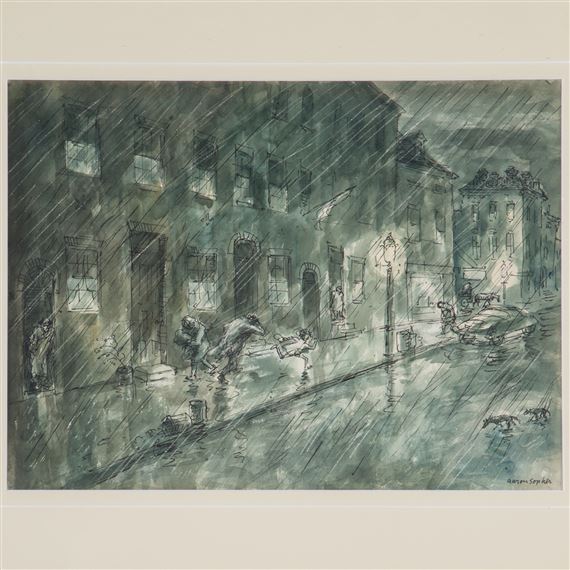 Aaron Sopher | Baltimore Street in the Rain | MutualArt
