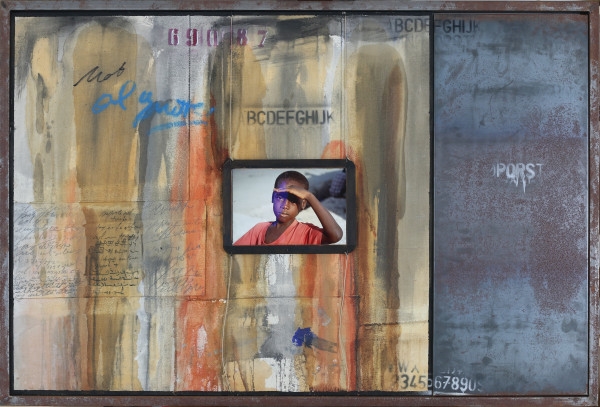 Flavio Piras | Collage with suspended picture of a Haitian boy | MutualArt