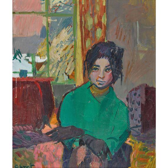 Martin Alfred Christ | Interieur mit sitzender junger Frau | MutualArt