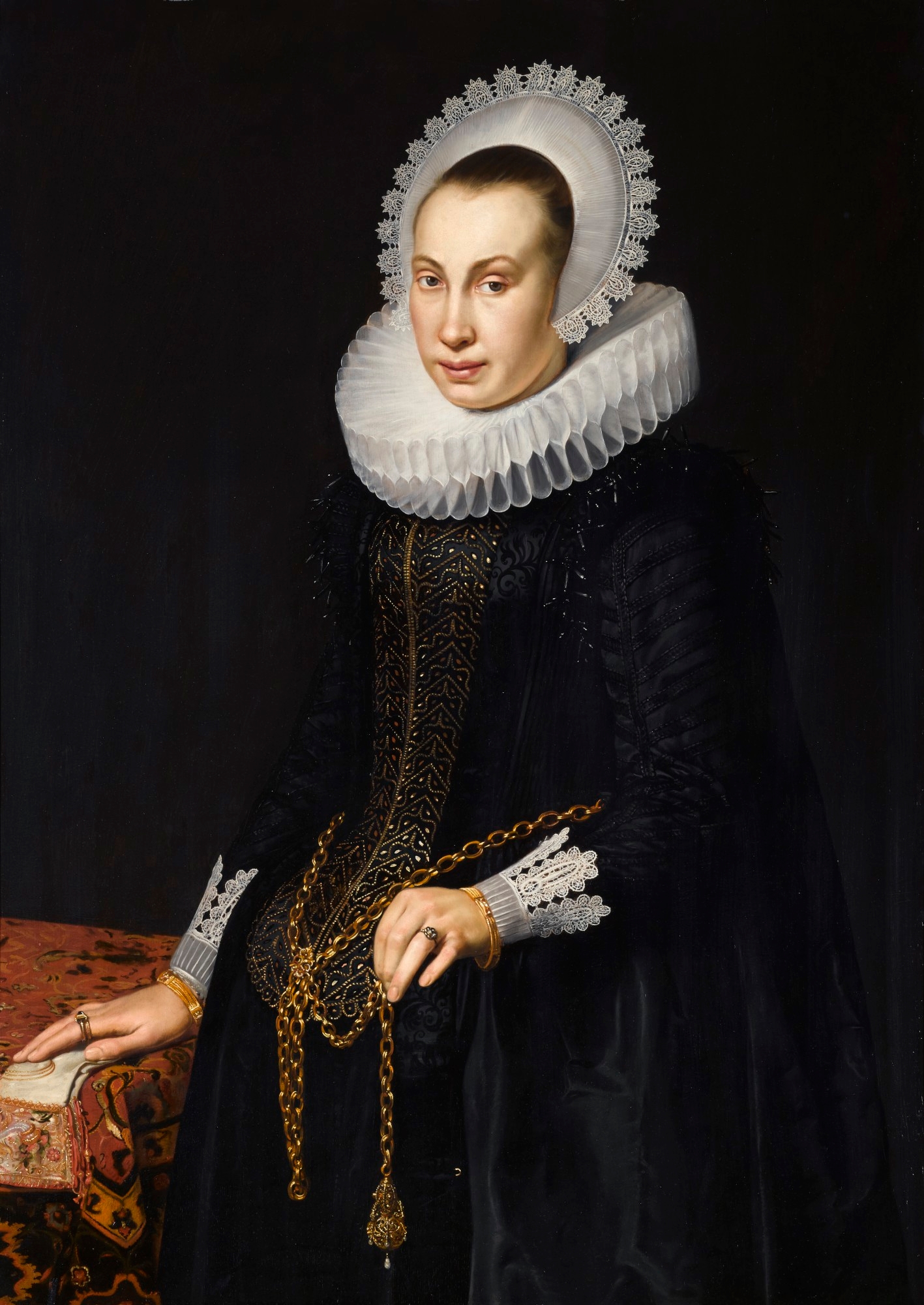 Cornelis van der Voort | Portrait of a lady, three-quarter-length, in a ...