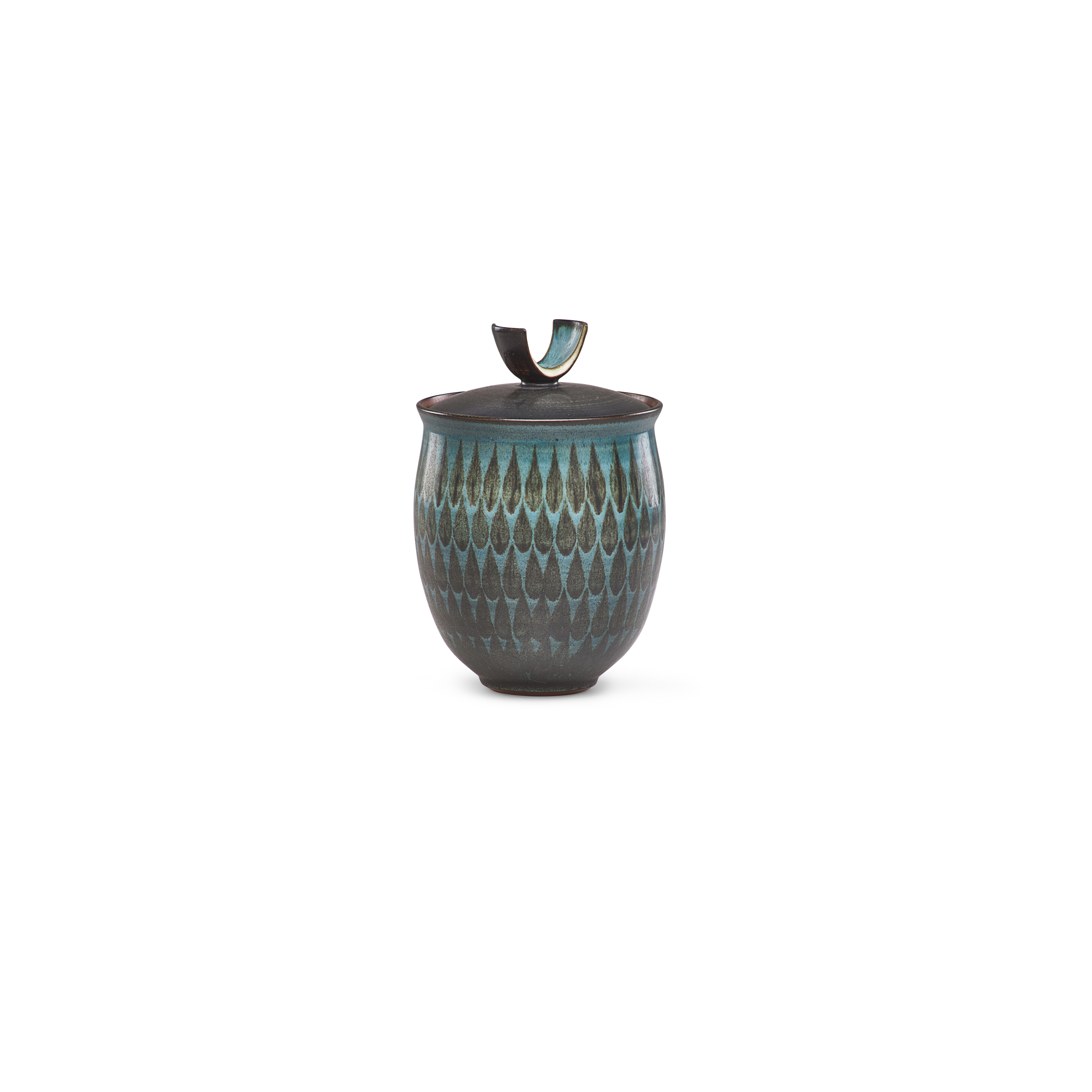 Harrison McIntosh | Covered jar with teardrop pattern and curved finial ...