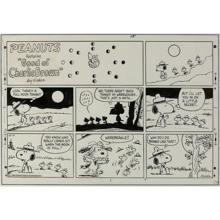 Charles Schulz | Original four-panel Peanuts comic strip, featuring ...