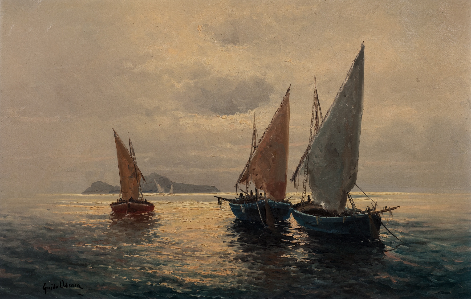 Guido Odierna | Boats on the Sea with Capri Island on the Background ...