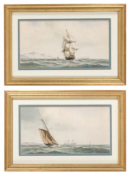 C. H. Lewis | Pair of seascapes, both with multiple ships | MutualArt