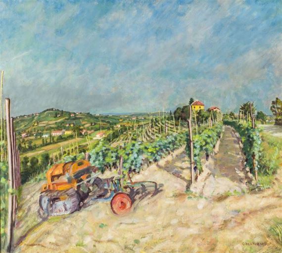 Giuseppe Manzone | Paesaggio con trattore | MutualArt