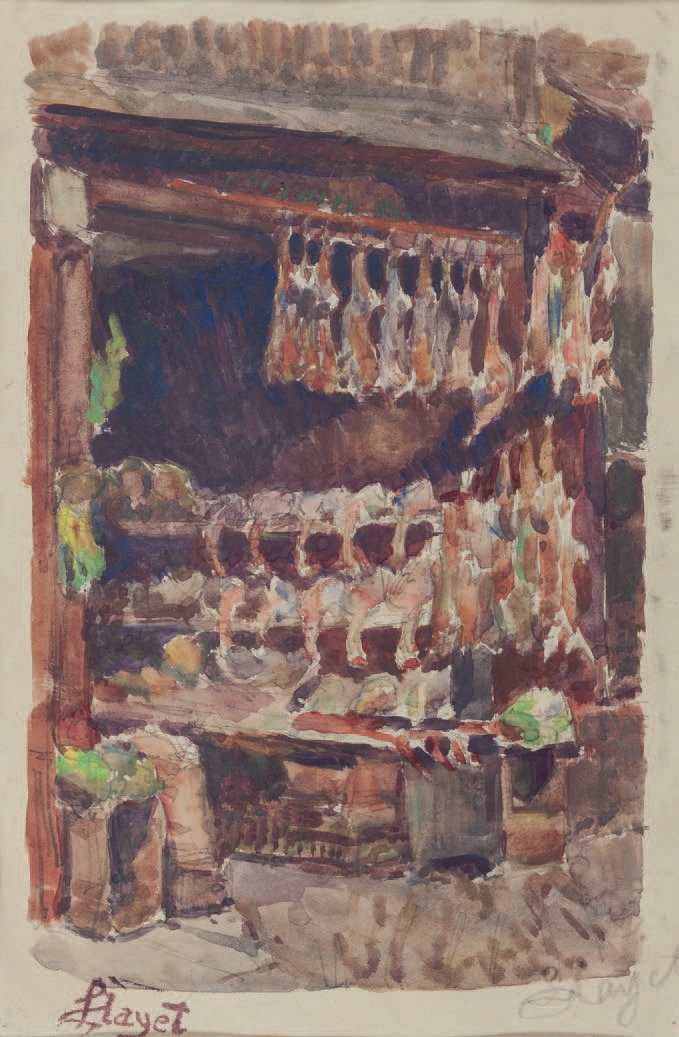 Louis Hayet | L'étal du boucher (1885 - 1886) | MutualArt