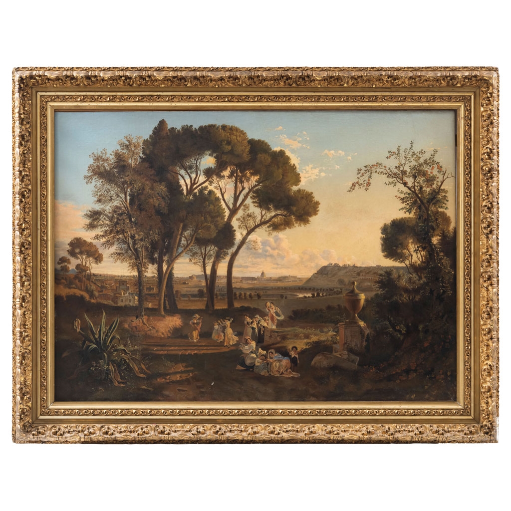 Eugenio Landesio | PAISAJE CON CAMPESINAS Y VISTA DE ROMA (1900 ...