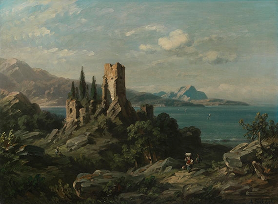 August Seidel | Italienische Küstenlandschaft mit Burgruine (1888 ...