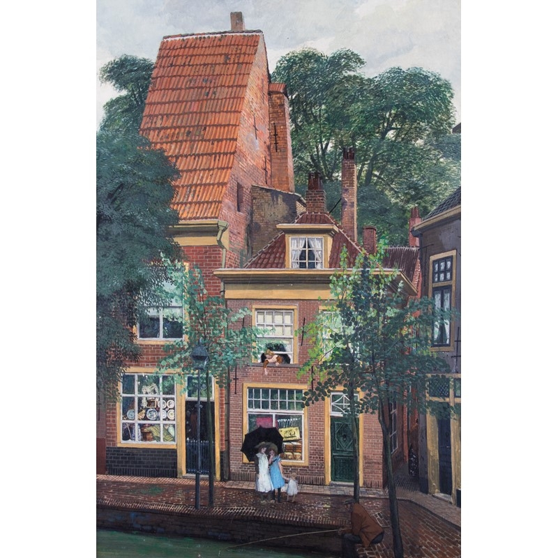 Karl Walser | Street scene with children holding an umbrella and a man ...