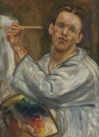 Morgan Russell | Self Portrait, at the Easel | MutualArt