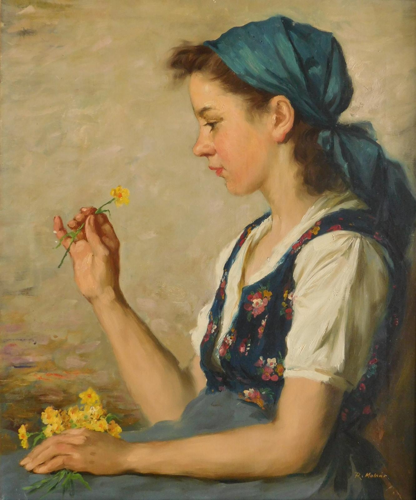 Lajos Rezes Molnar | Girl with Flowers | MutualArt
