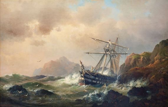 Vilhelm Melbye | Shipwreck off the rocky coast (1858) | MutualArt
