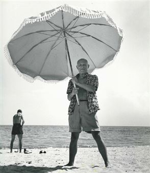 Robert Capa | Picasso and his wife, Françoise Gilot, Antibes | MutualArt