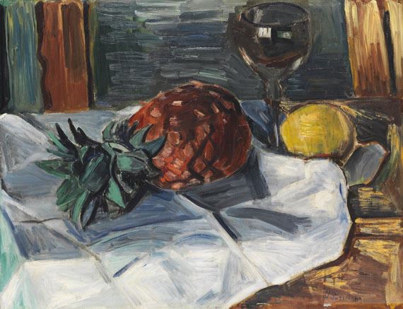 Hans Purrmann | Stillleben mit Ananas, Zitrone und Weinglas (1928) | MutualArt
