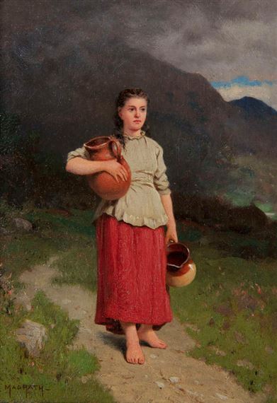 William Magrath | Peasant Girl Carrying Ewers on a Pathway | MutualArt