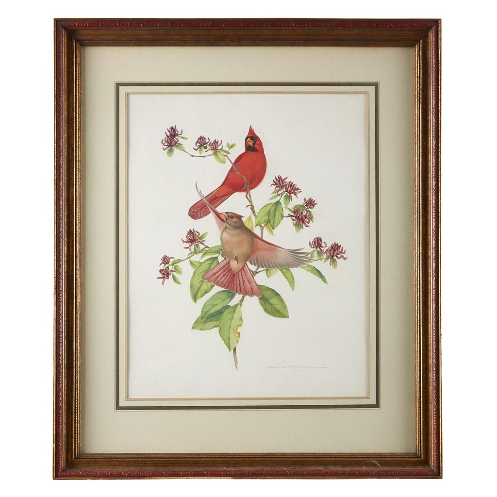 Athos Menaboni | RED CARDINALS ON A BRANCH | MutualArt