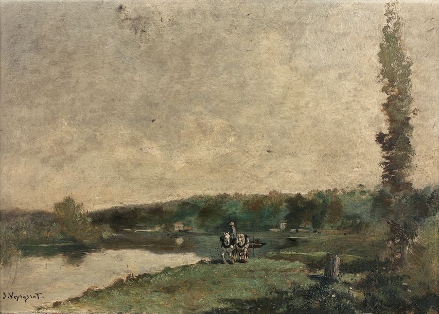 Jules Jacques Veyrassat | Chevaux au bord de la rivière | MutualArt