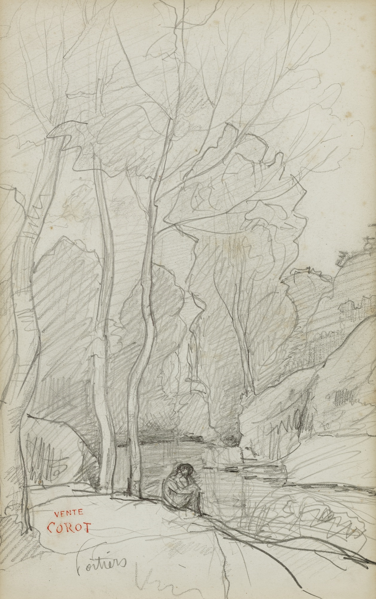 Jean Baptiste Camille Corot | 2 WORKS: FIGURE SITTING BY A RIVER NEAR ...