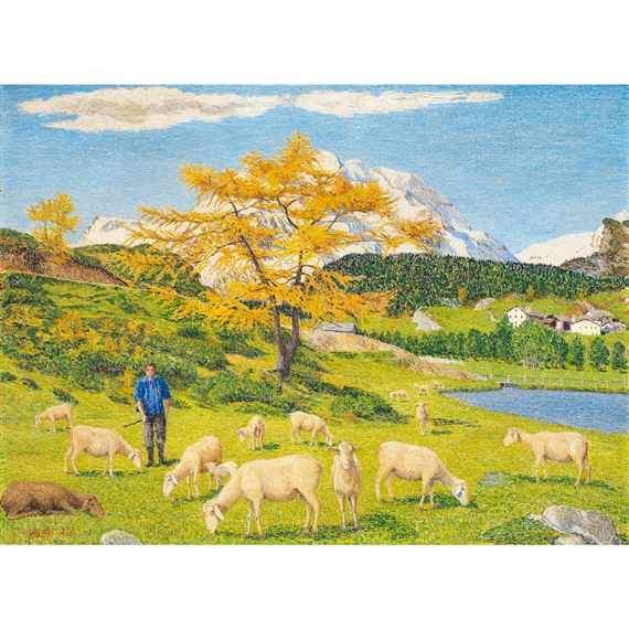Gottardo Segantini | Herbstweide bei Maloja mit Piz Duan (1952) | MutualArt