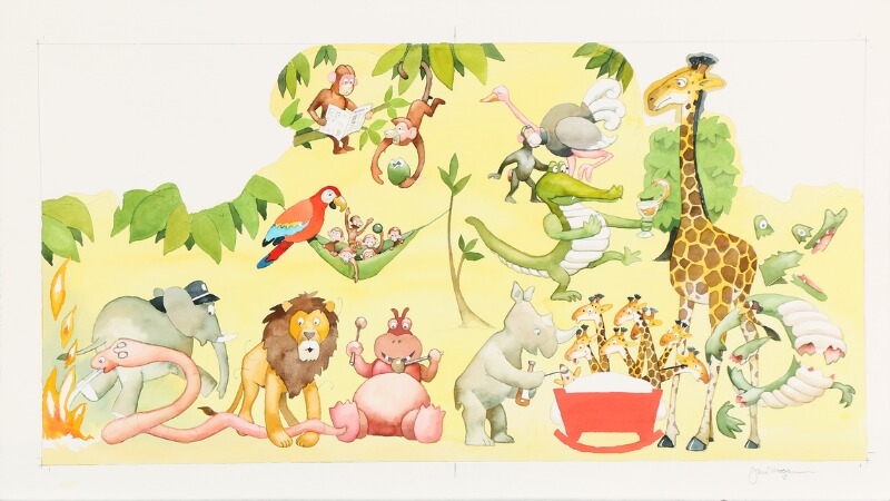 Jan Mogensen | Illustration for the song book “En, to, ti - giraffen ...