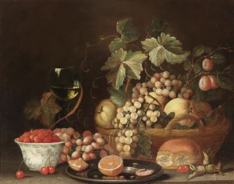 Jacob Van Es | A still life of fruit in a basket with a bowl of ...