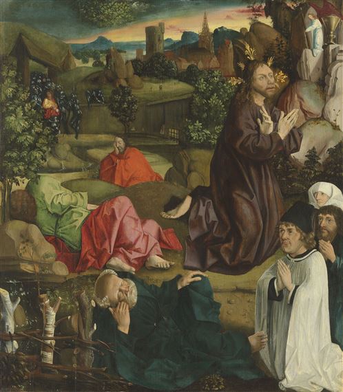 Ulm School, 16th Century | Jesus in the Garden of Gethsemane, with donor portraits | MutualArt