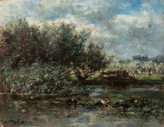 Willem Roelofs | Knotted willows by the waterside | MutualArt