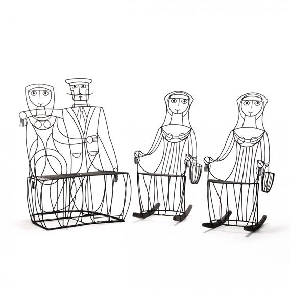 John Risley | 3 Works: Figural Rockers and Bench | MutualArt