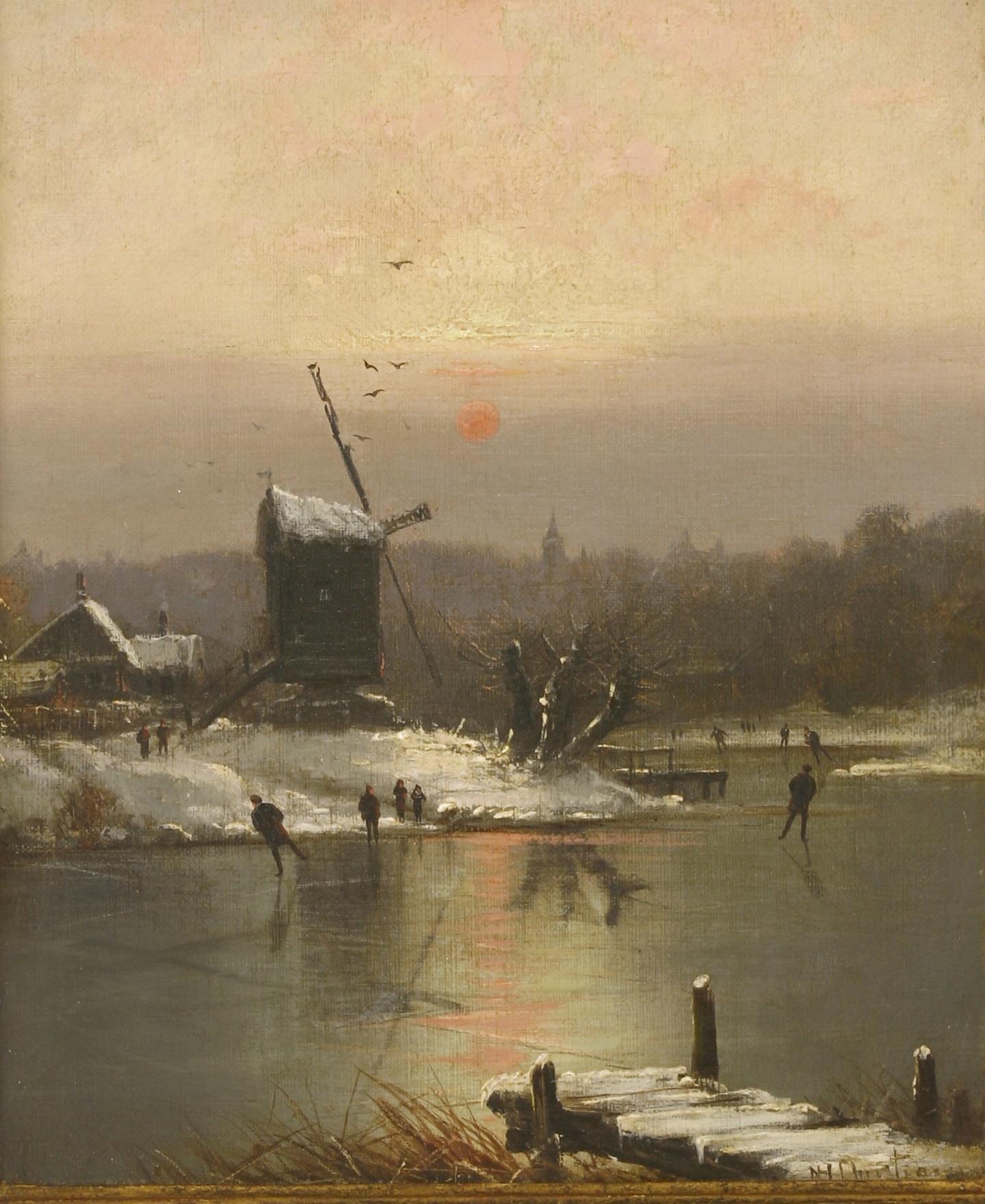 Hans Christiansen | Two works: WALKING TO EVENING CHURCH IN THE SNOW ...