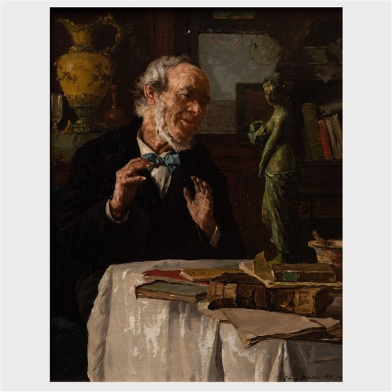 Louis Charles Moeller | Elegant Woman Looking at a Print (1885) | MutualArt