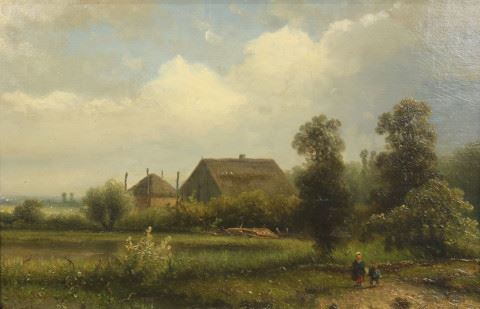 Claas Hendrik Meiners | Boerin met kind in een weide achter de hooiberg ...