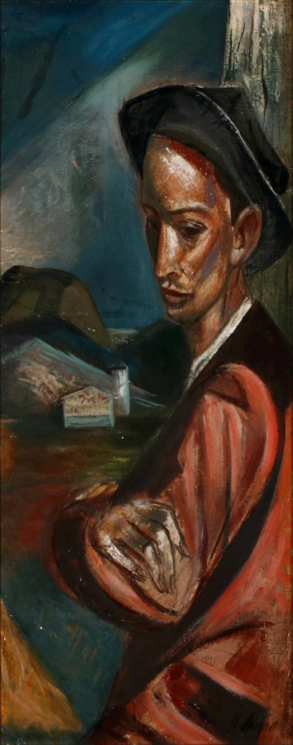 Michael Lenson | Portrait of a figure with hat back and eyes cast ...