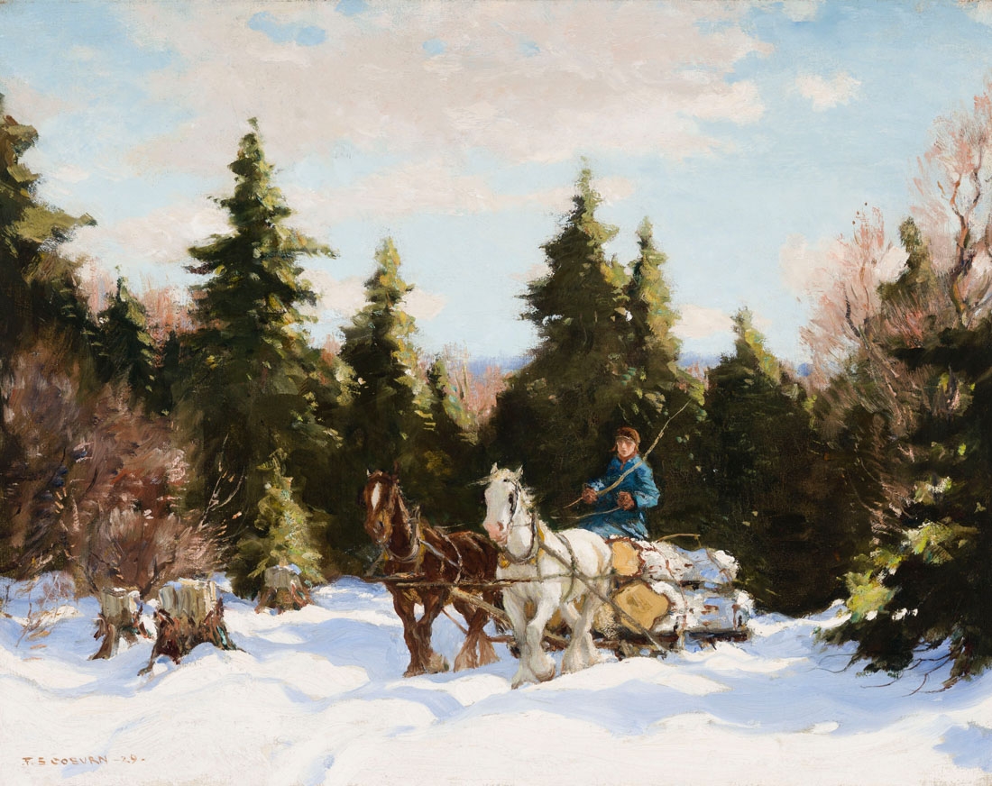 Frederick Simpson Coburn | A Team of Horses Hauling Logs (1929) | MutualArt