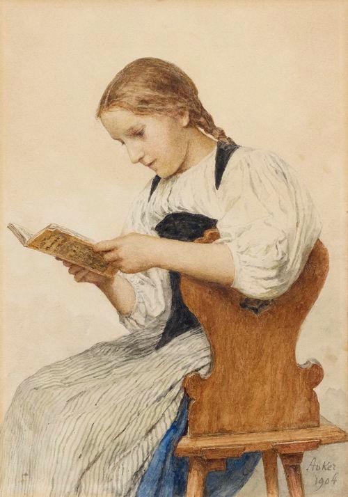 Albert Anker | Girl Writing Letter (1906) | MutualArt