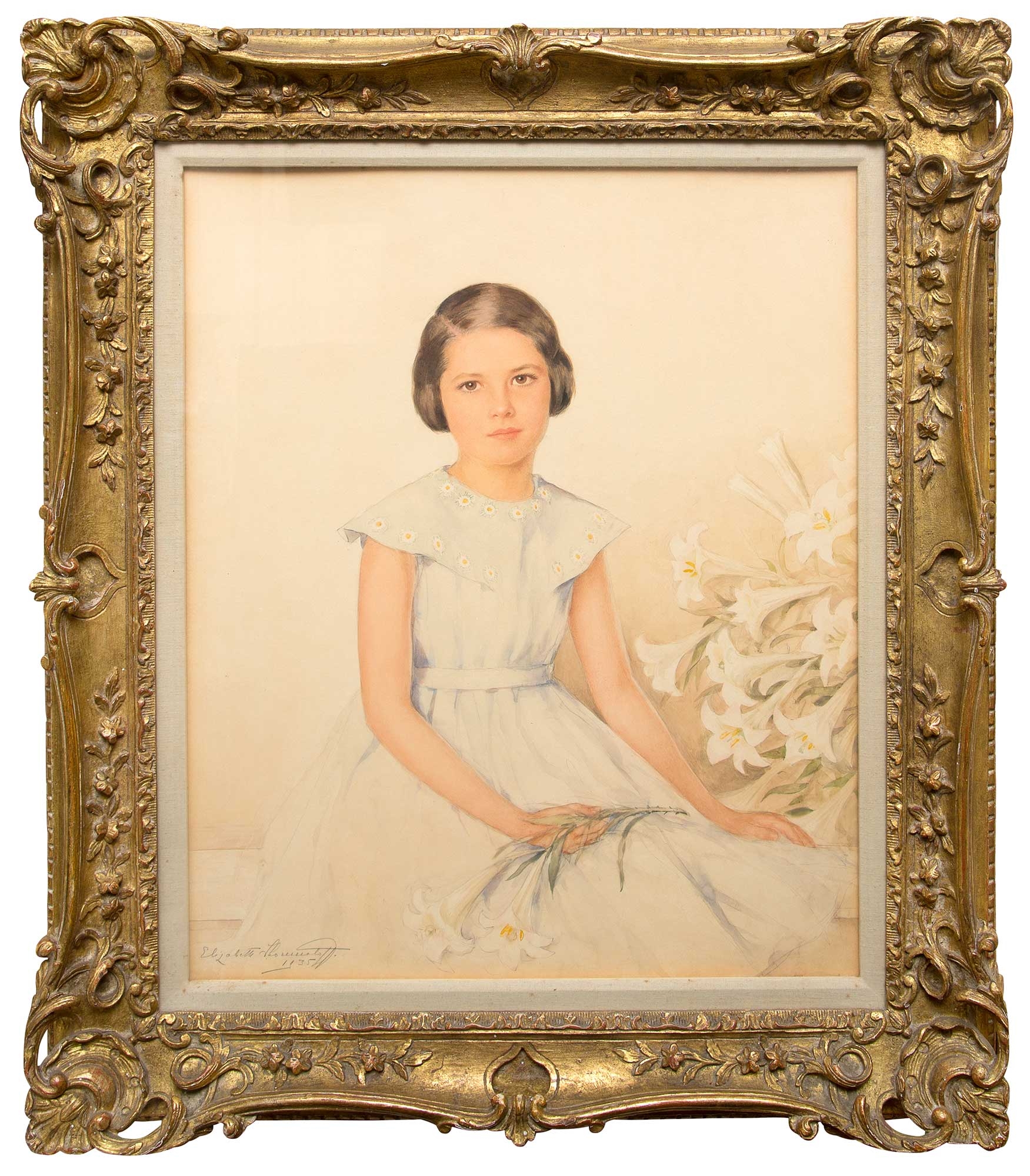 Elizabeth Shoumatoff | Portrait of a Girl with Lilies (1935) | MutualArt