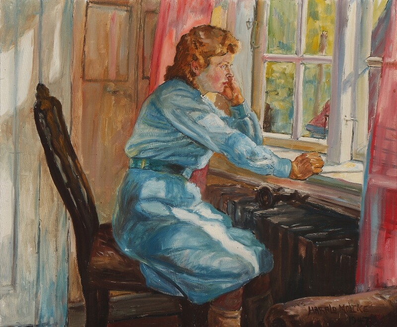 Harald Moltke | A young woman gazing out of a window (1947) | MutualArt