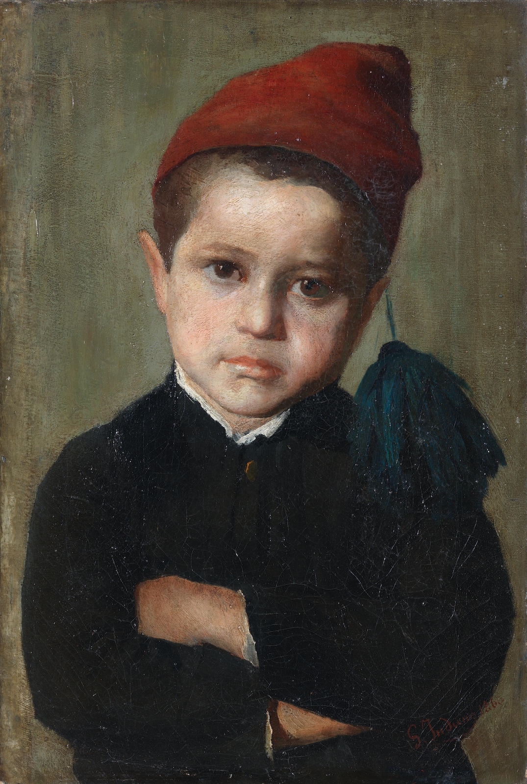 Gerolamo Induno | Portrait of a boy wearing a red cap | MutualArt