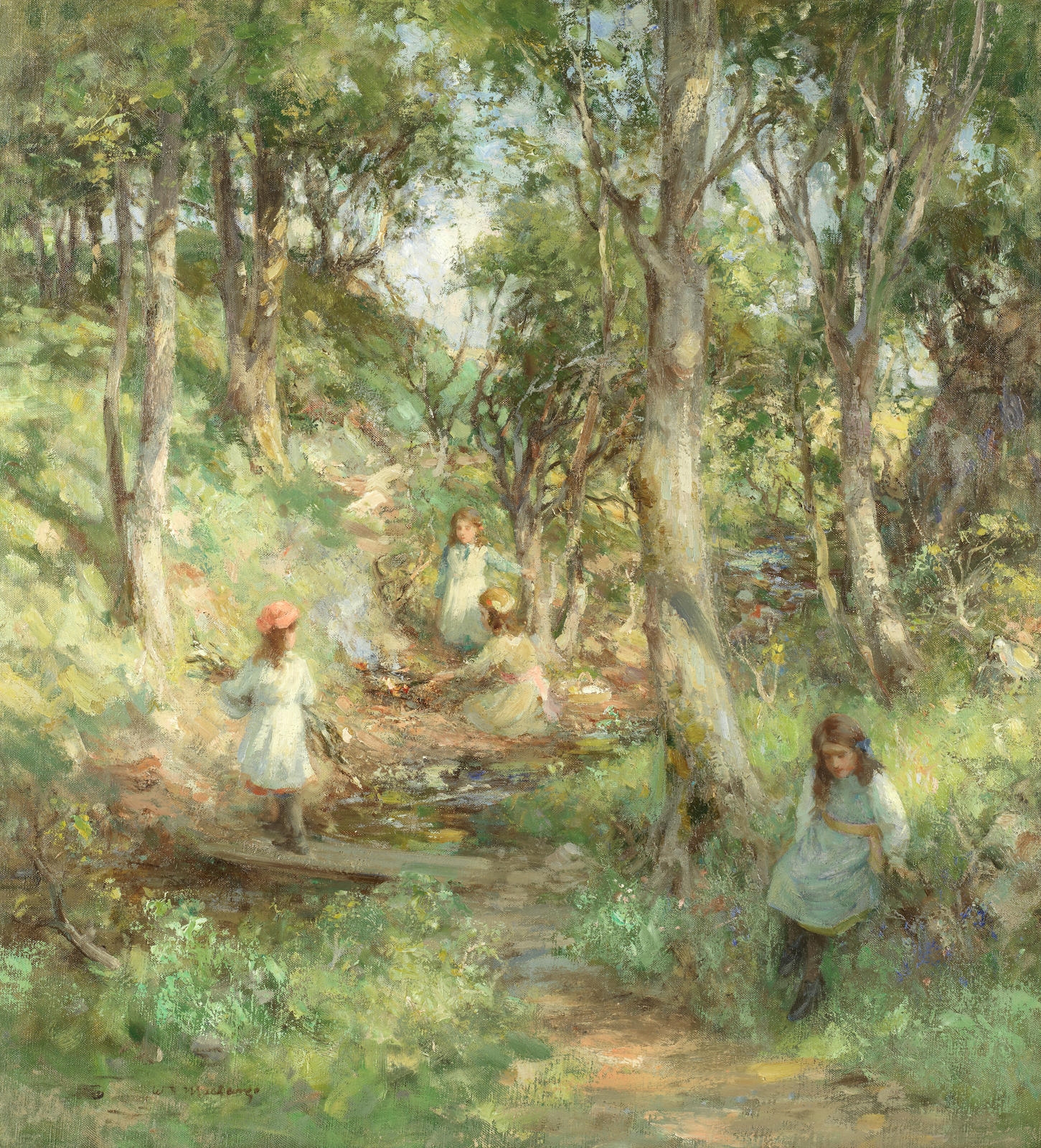 William Stewart MacGeorge | A bonfire in the bluebell wood | MutualArt