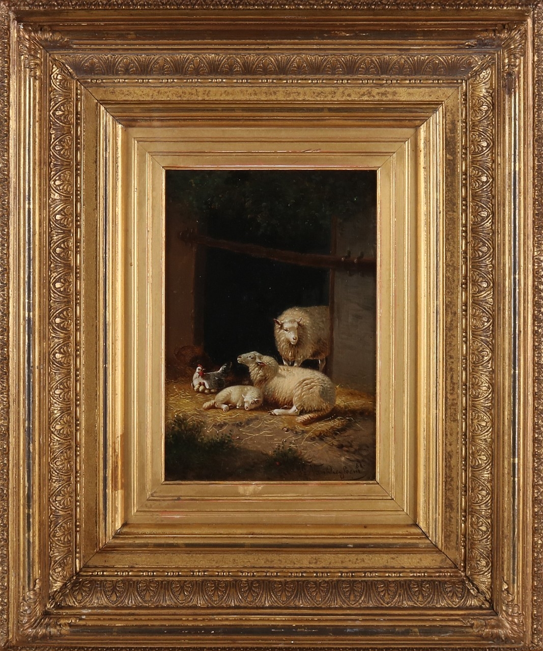 Jacob van Dieghem | Schapen en kippen bij stalingang | MutualArt
