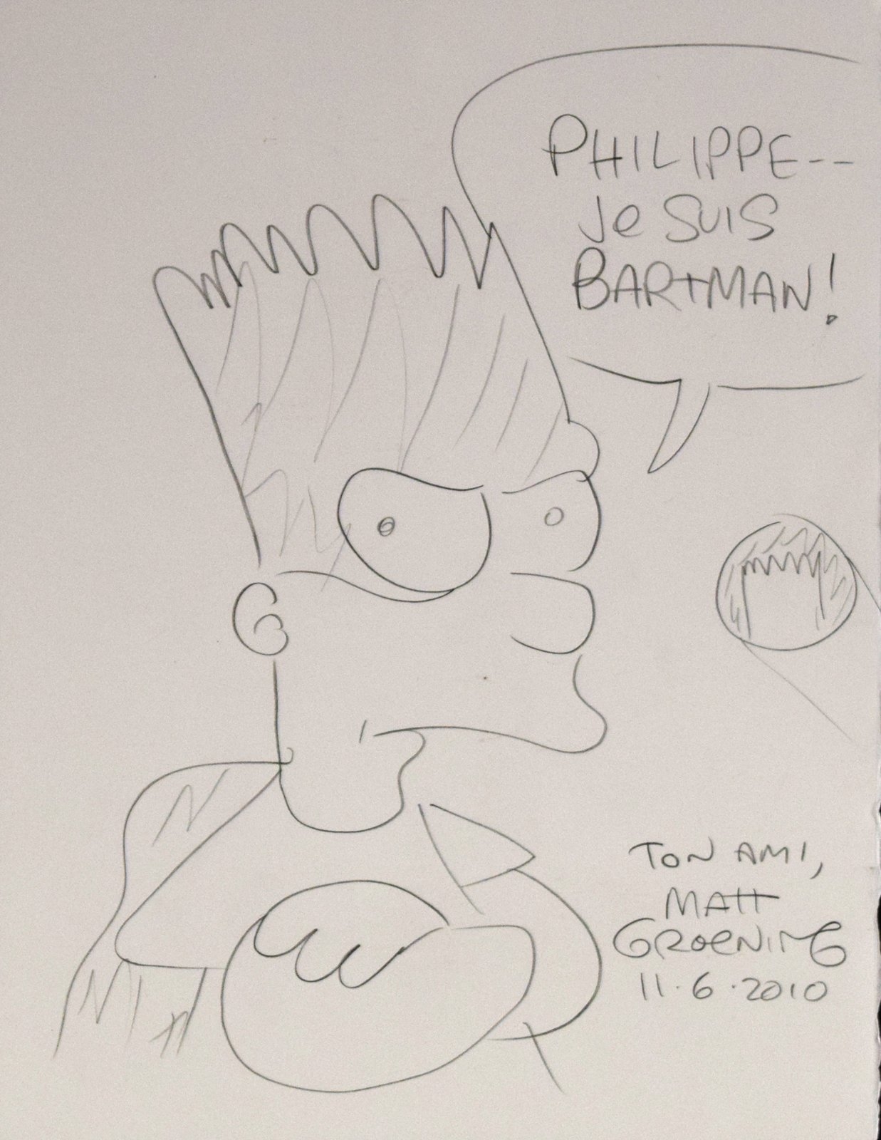 Matt Groening | Dédicace représentant Bart déguisé en Batman (Bartman ...