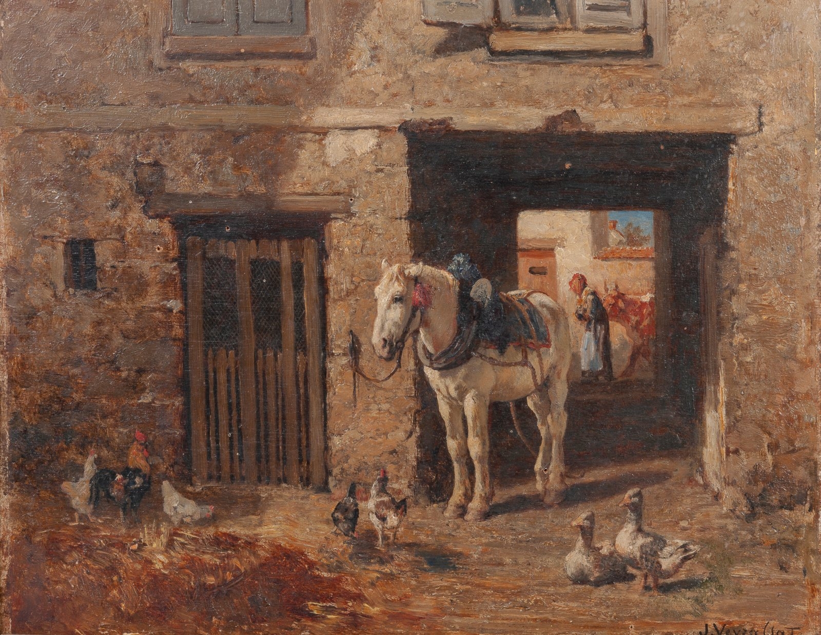 Jules Jacques Veyrassat | Cheval dans la cour de ferme | MutualArt