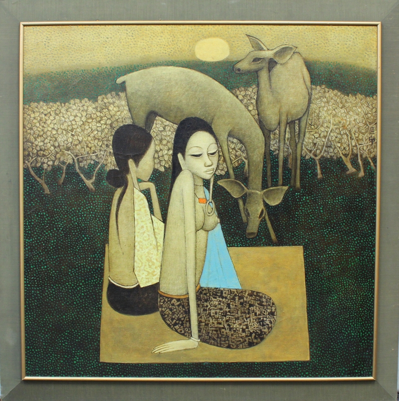 Cheong Soo Pieng | BALINESE WOMEN WITH DEER (1975) | MutualArt
